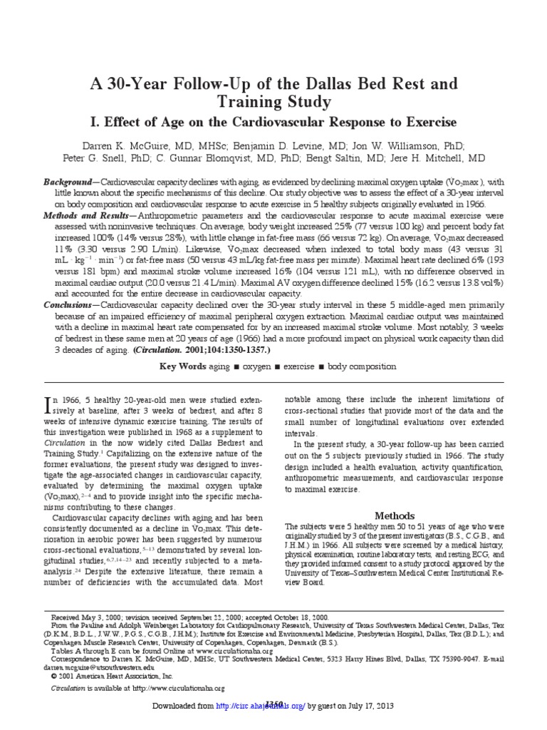 Dallas Bed Rest Effect of Age | PDF | Heart Rate | Physical Exercise