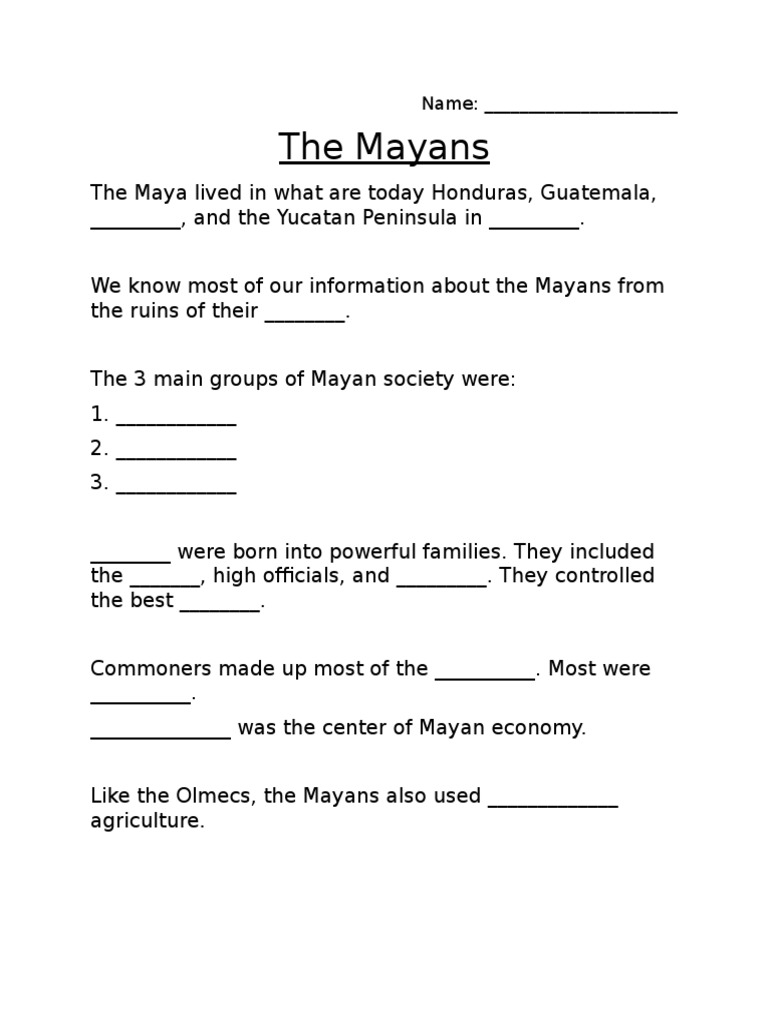 Mayan Fill in The Blank Notes | PDF