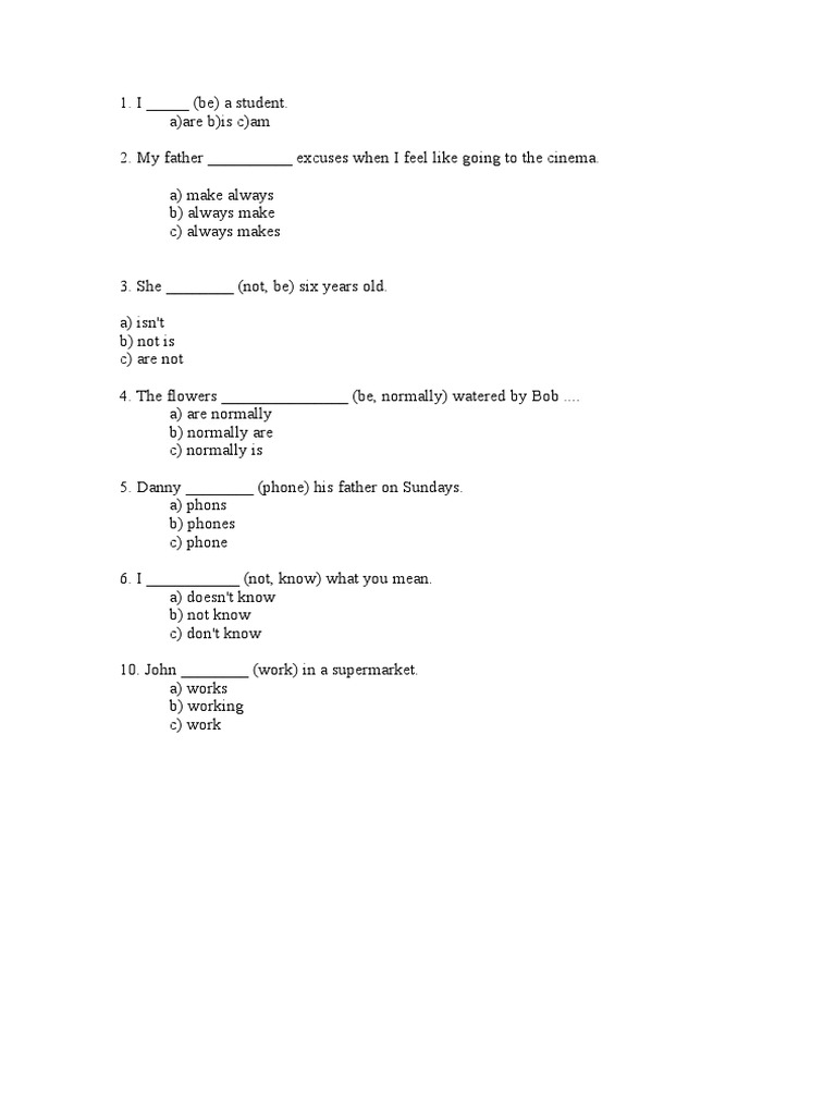 Present Simple Multiple Choice | PDF