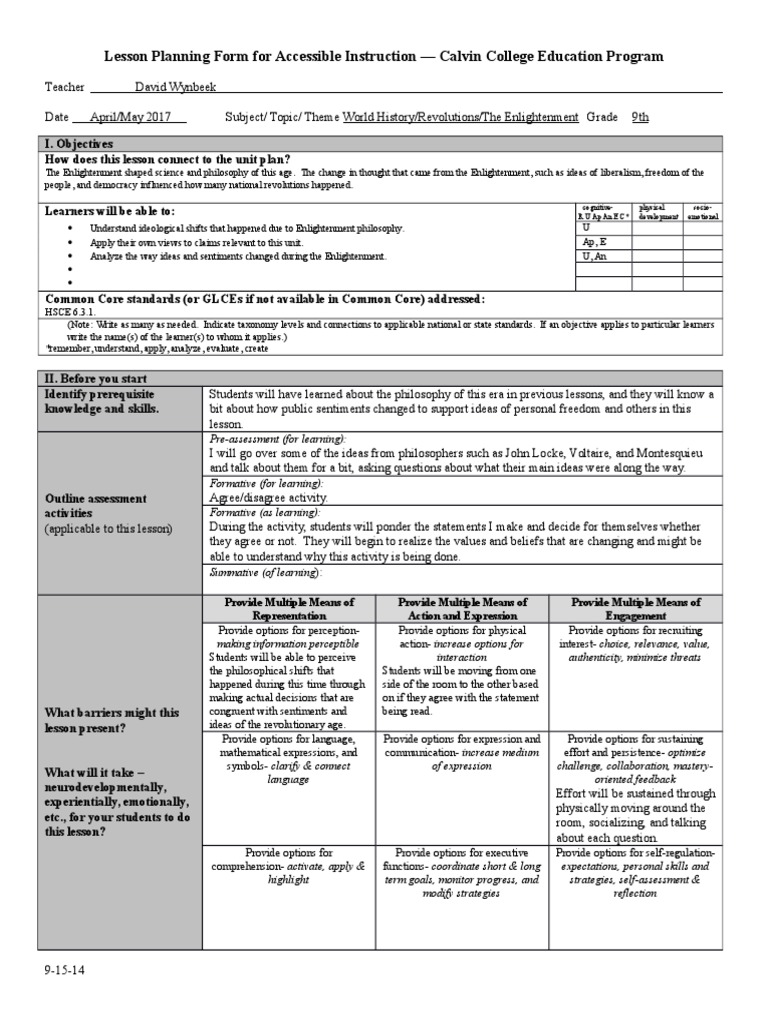 PH Lesson Plan 4 Enlightenment | PDF | Age Of Enlightenment | Lesson Plan