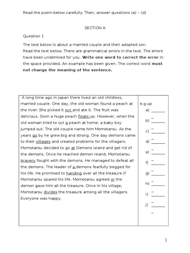 English Form 1 Exam Practice Paper | PDF | Language Arts & Discipline