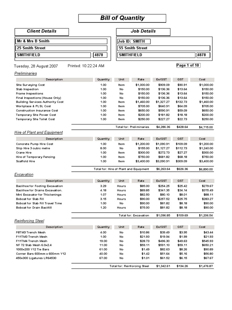 14b Estimate Bill of Quantity | Roof | Plumbing