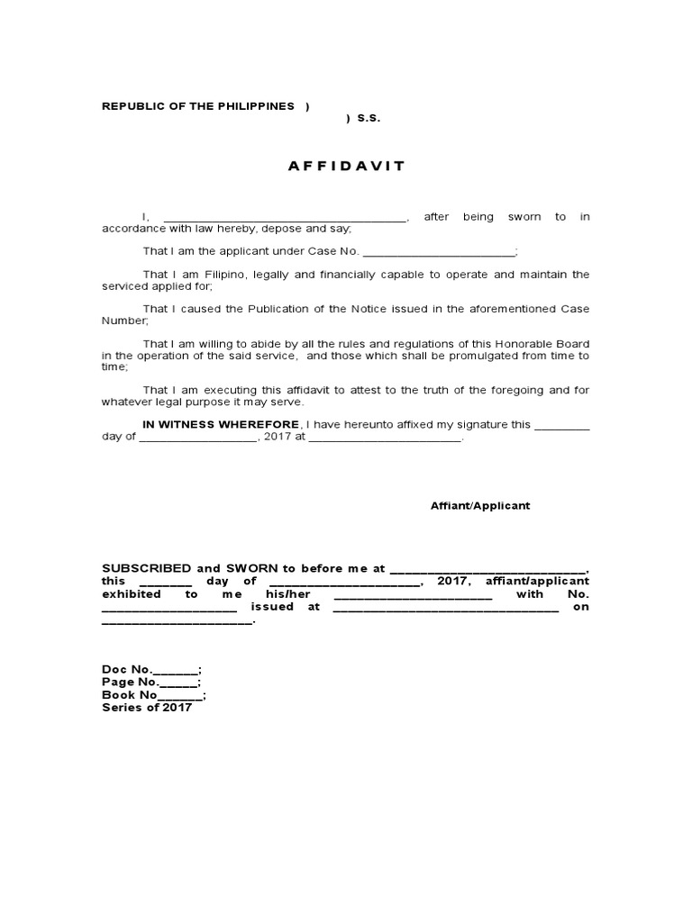 Affidavit: Republic of The Philippines) ) S.S | PDF