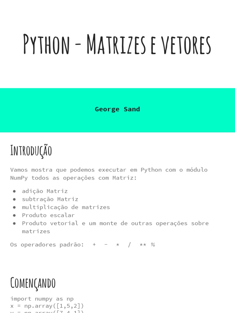Python Matrizes e Vetores | PDF | Matriz (Matemática) | Estrutura de ...