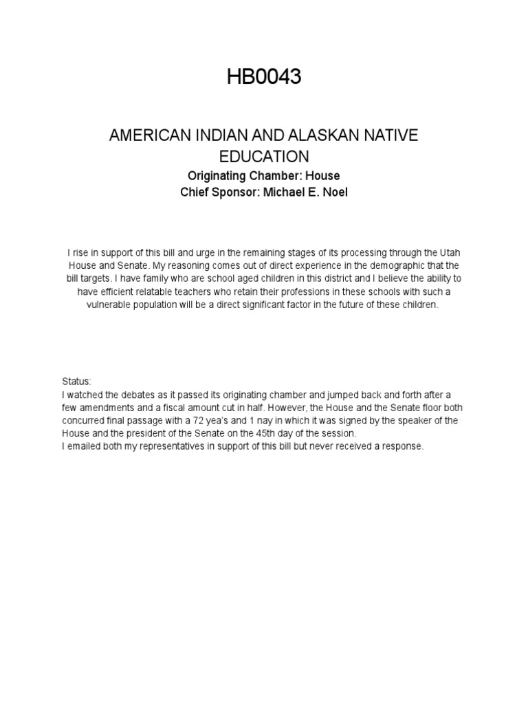 Support for HB0043: Native Education Bill | PDF | Politics