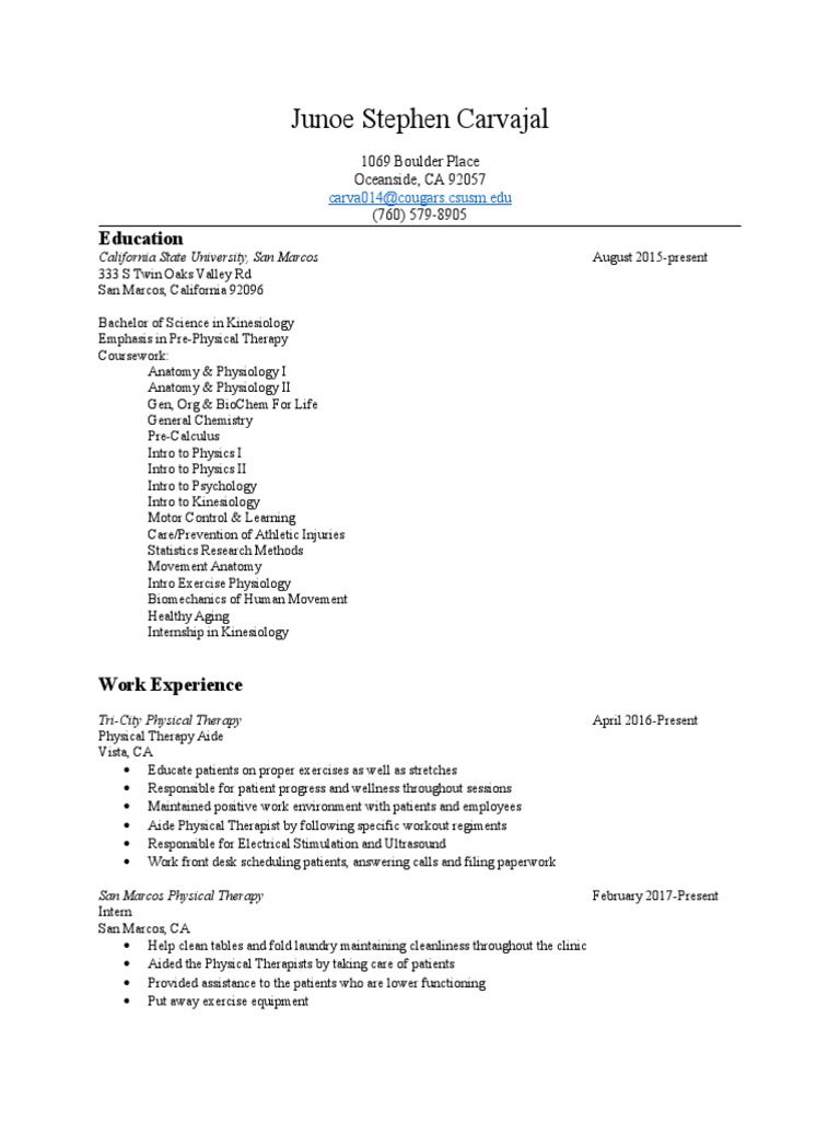 Kine 425 Resume | PDF | Physical Therapy | Health Care