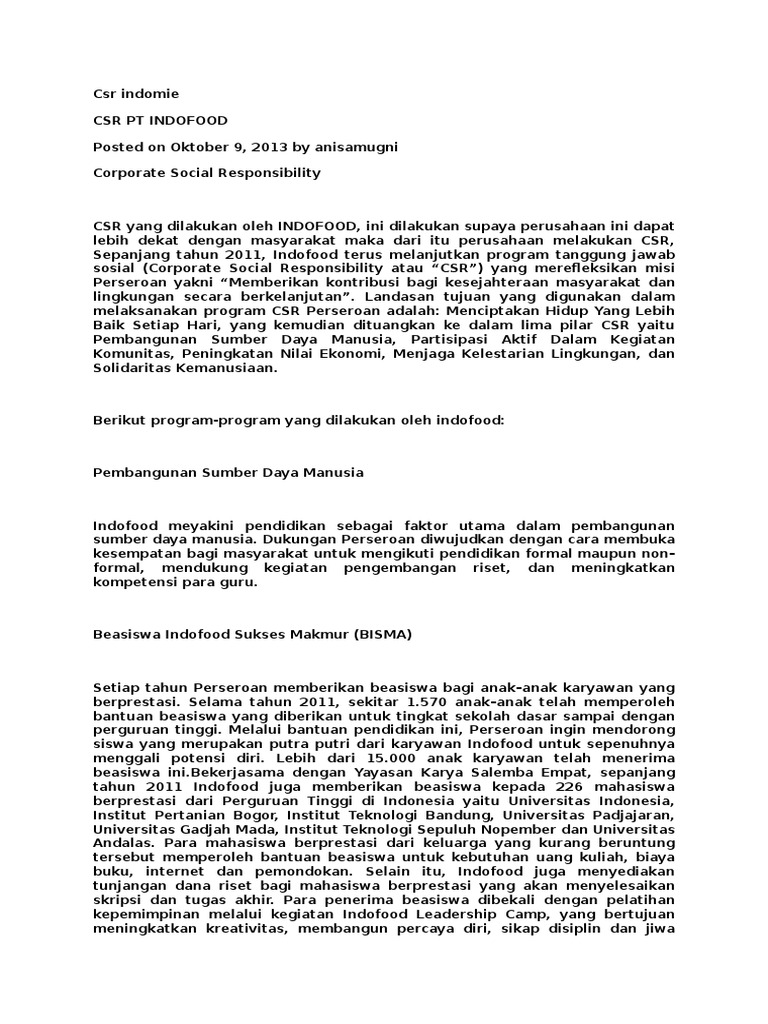 CSR Indofood: Pendidikan & Komunitas | PDF | Ilmu Sosial