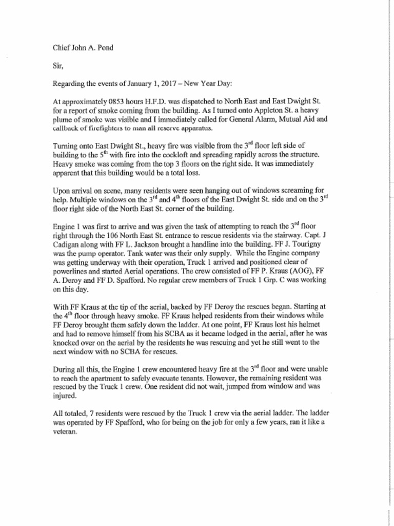 Letters From Holyoke Deputy Fire Chief David O'Connor and Capt. James ...