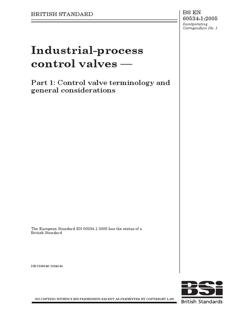 BS en 60534-1-2005 Industrial-Process Control Valves - Part 1 Control ...