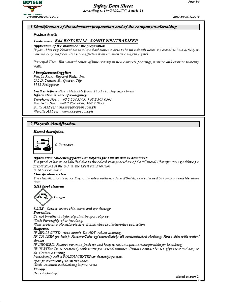 b44 Boysen Masonry Neutralizer | PDF | Dangerous Goods | Water