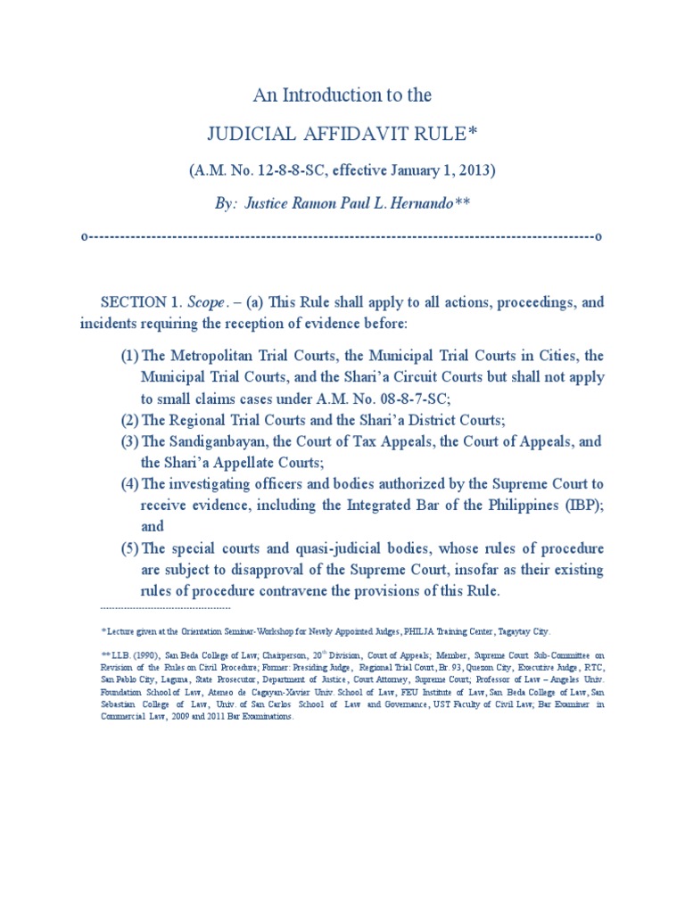 Judicial Affidavit Rule Hernando | PDF | Evidence (Law) | Affidavit