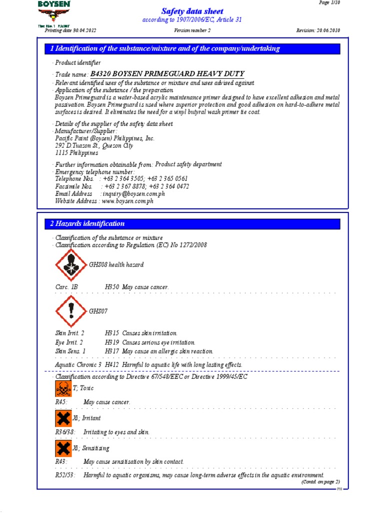 b4320 Boysen Primeguard Heavy Duty | PDF | Toxicity | Dangerous Goods