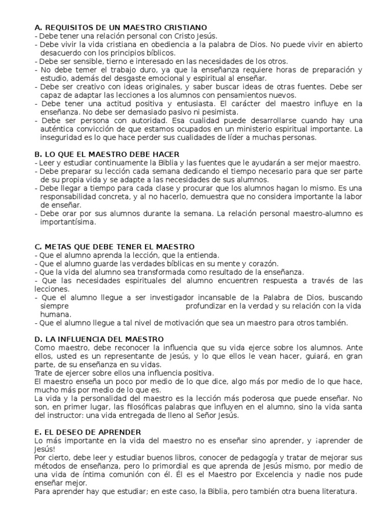 Requisitos y Metas de un Maestro Cristiano | PDF | Jesús | Biblia