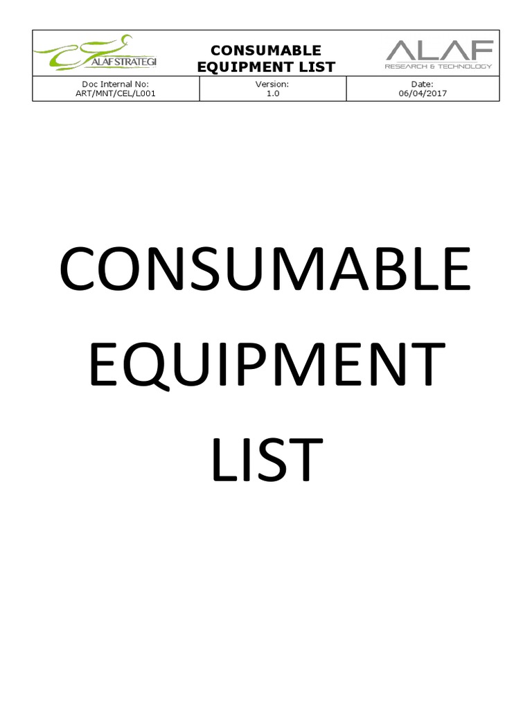 Consumable Equipment List PDF | PDF