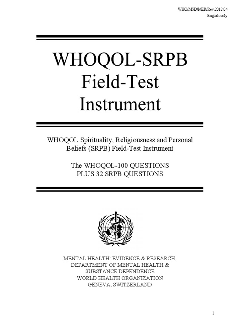 WHOQOL Spirituality, Religiousness and Personal Beliefs (SRPB) Field ...