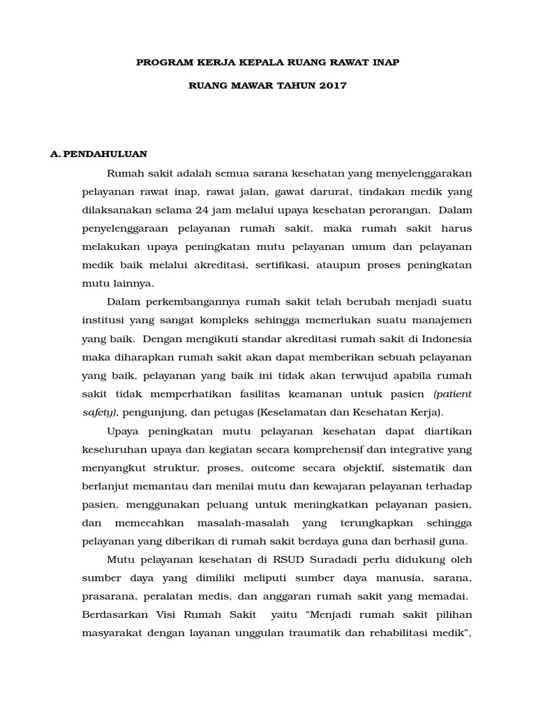 Program Kerja Kepala Ruang Rawat Inap Ruang Mawar Tahun 2017 | PDF Program Kerja Kepala Ruang Rawat Inap Ruang Mawar Tahun 2017 | PDF