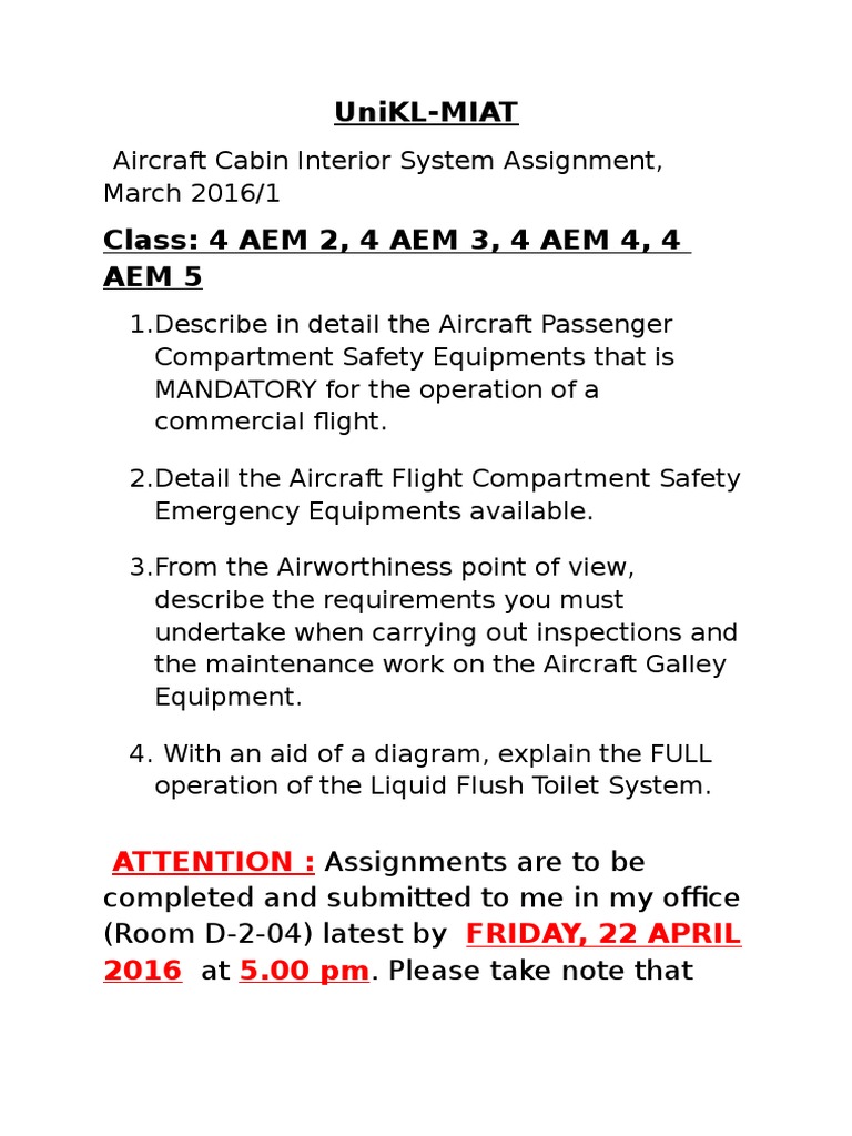 Aircraft Cabin Interior System - Assignment | PDF