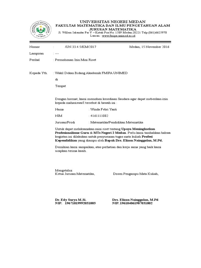 Permohonan Izin Mini Riset | PDF