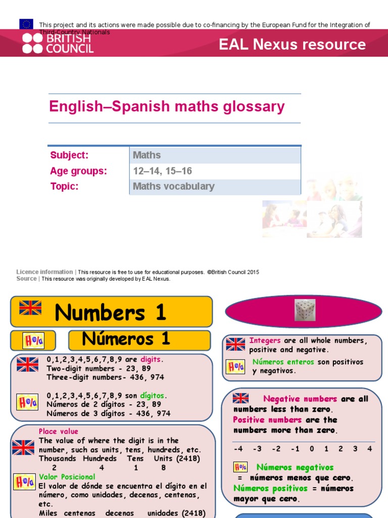 Maths Glossary in Spanish | PDF | Litre | Fraction (Mathematics)