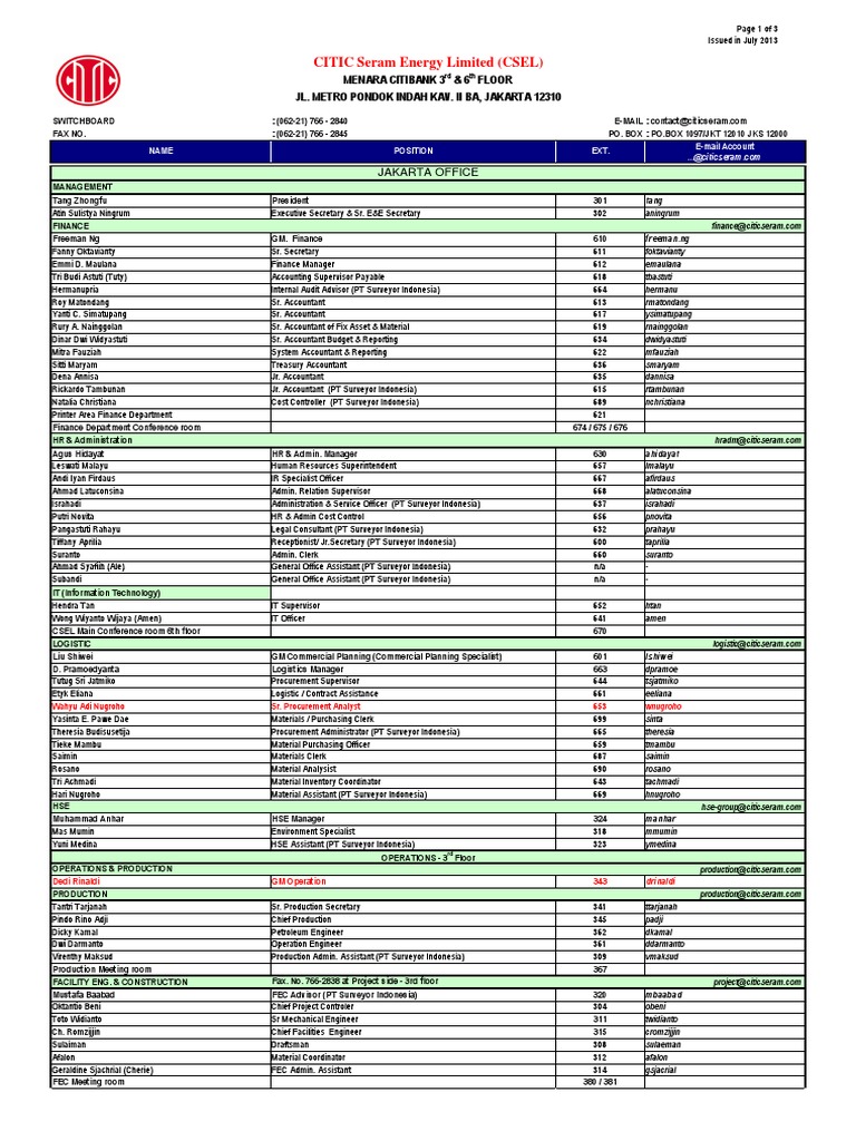 Internal Contact Directory | PDF