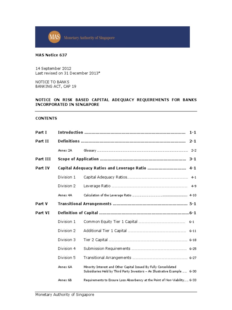 MAS Notice 637 - Effective 31 Dec 2013 | PDF | Derivative (Finance ...