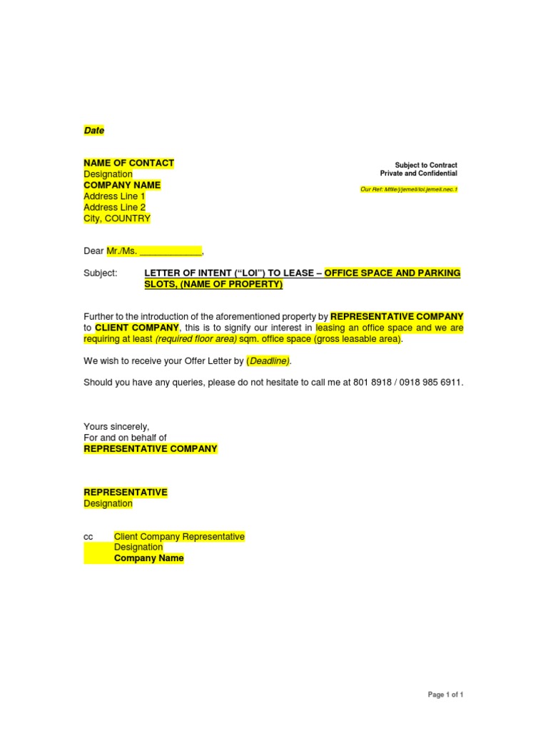 Generic LOI Sample | PDF | Law