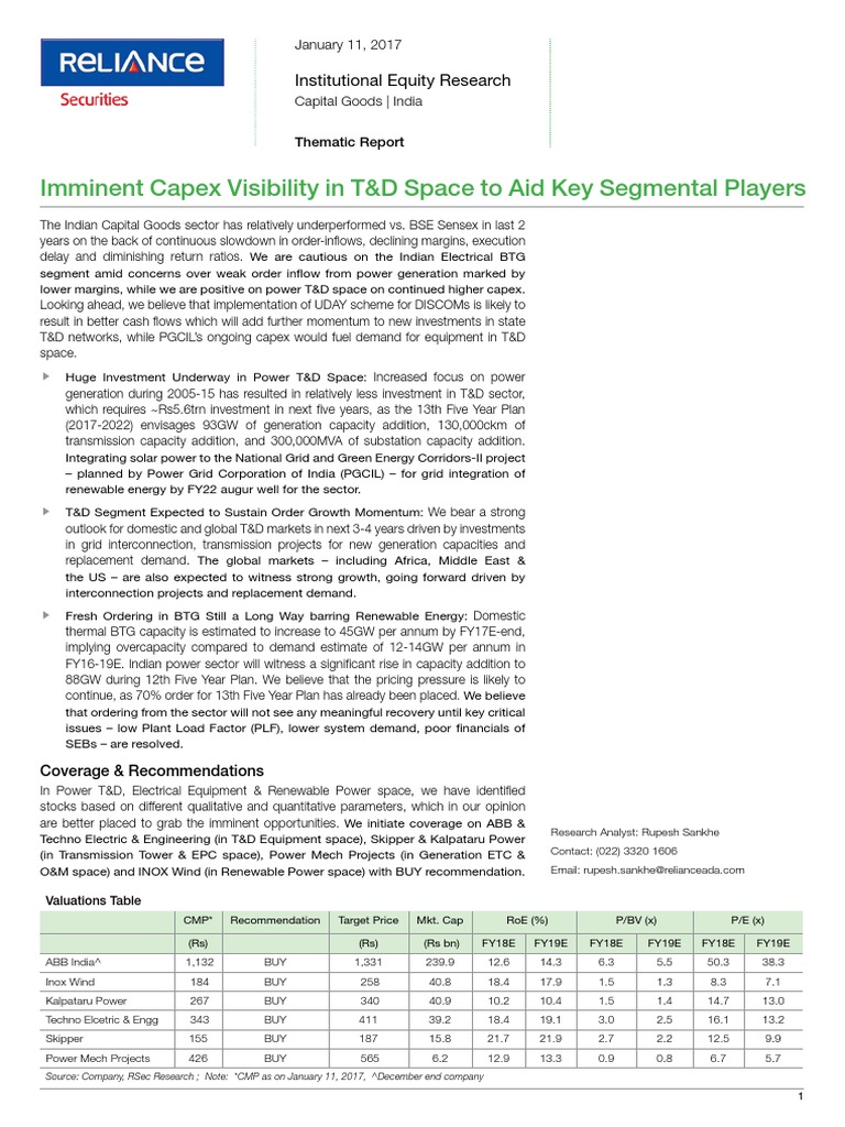 Power T&D Reliance PDF | PDF | Renewable Energy | Electrical Grid