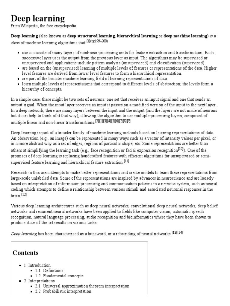 Deep Learning - Wikipedia | PDF | Deep Learning | Artificial Neural Network