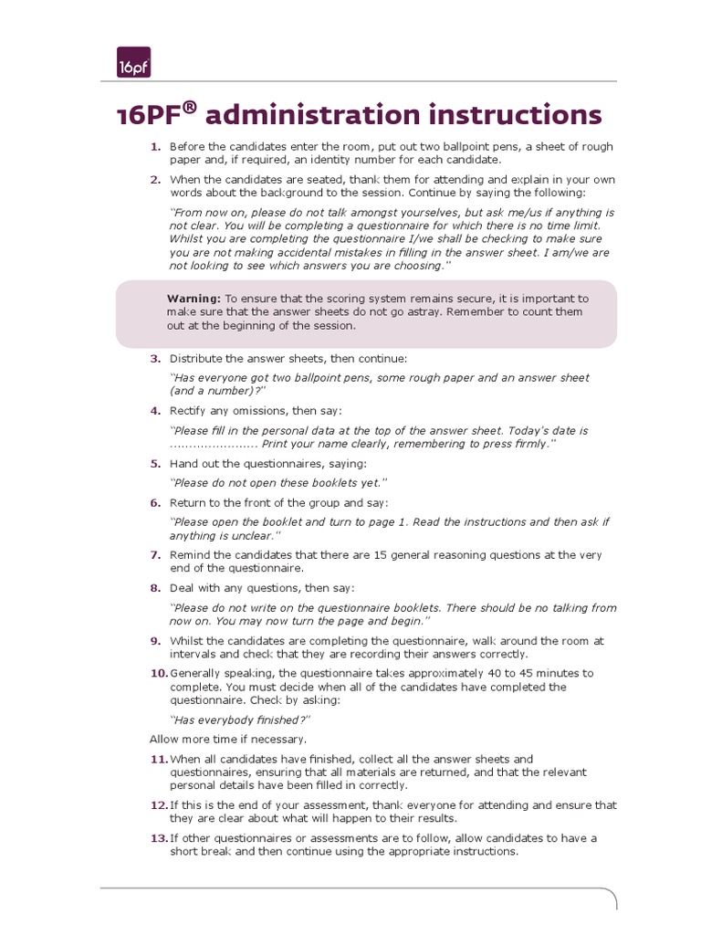 16PF.pdf | Questionnaire | Business