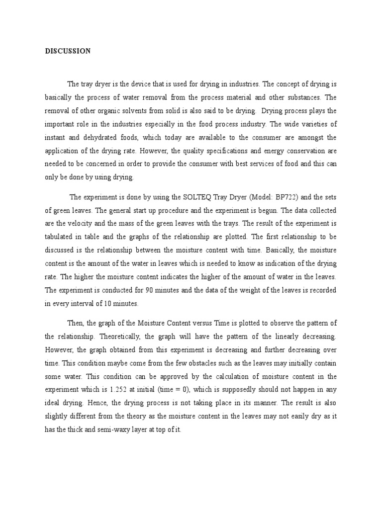 Discussion Tray Dryer | PDF | Time | Experiment