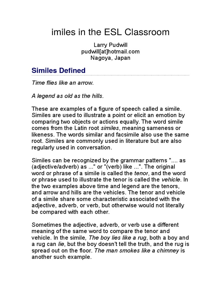 ESL Similes: Engaging Classroom Activities | PDF | Adjective | Adverb