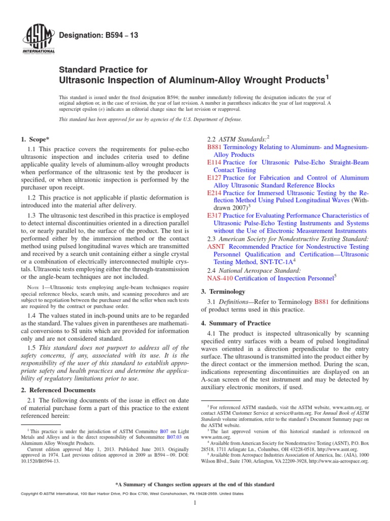 Astm B594 | PDF | Ultrasound | Sensitivity And Specificity