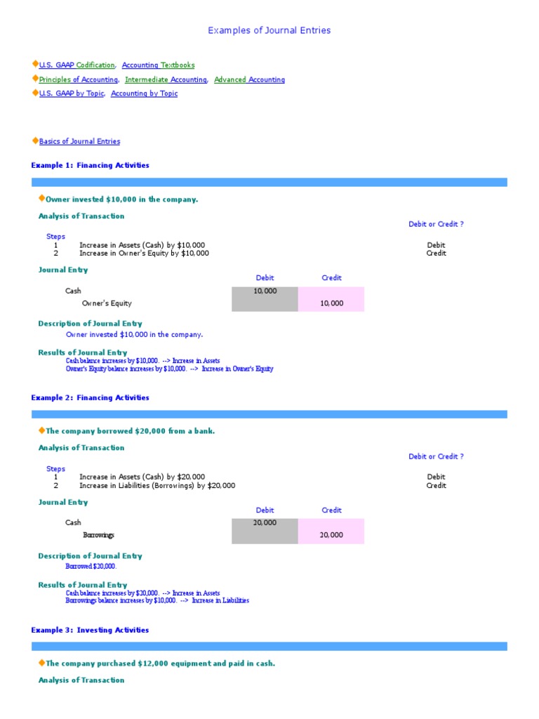 Examples of Journal Entries | PDF | Debits And Credits | Expense