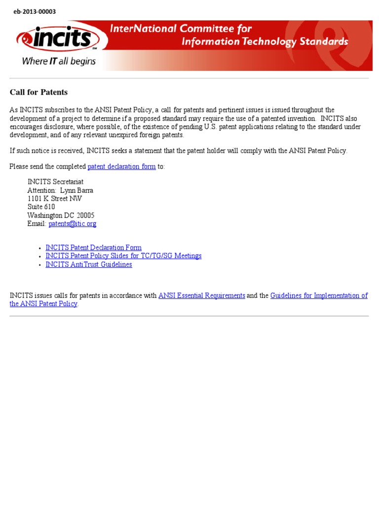 Call For Patents: Patent Declaration Form | PDF