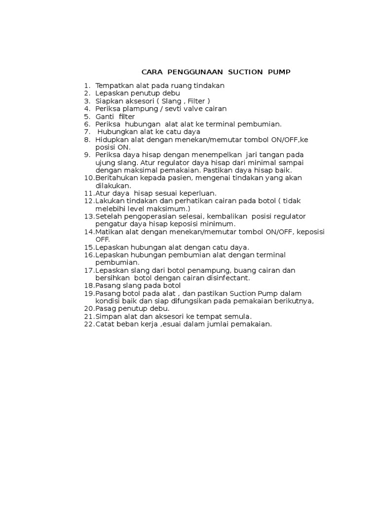 Panduan Penggunaan Suction Pump | PDF