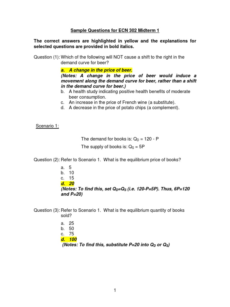 Sample Test 1 | PDF | Price Elasticity Of Demand | Supply (Economics)