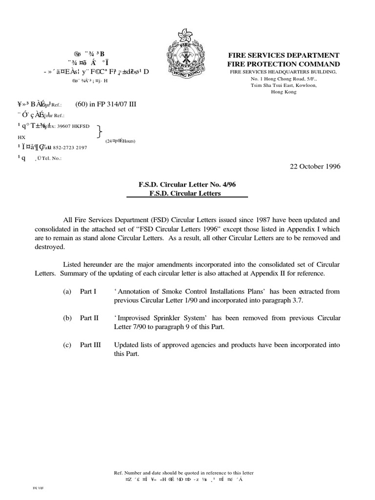 FSD Circular Letter No. 4/96 Overview | PDF | Fire Sprinkler System ...