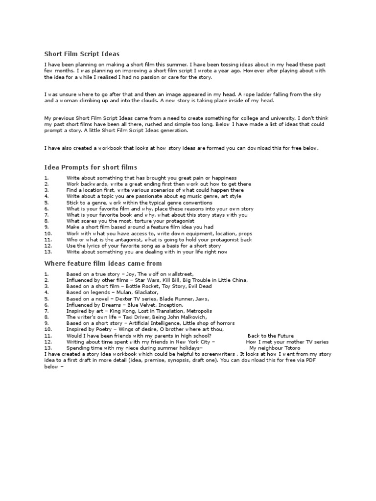Short Film Script Ideas | Leisure