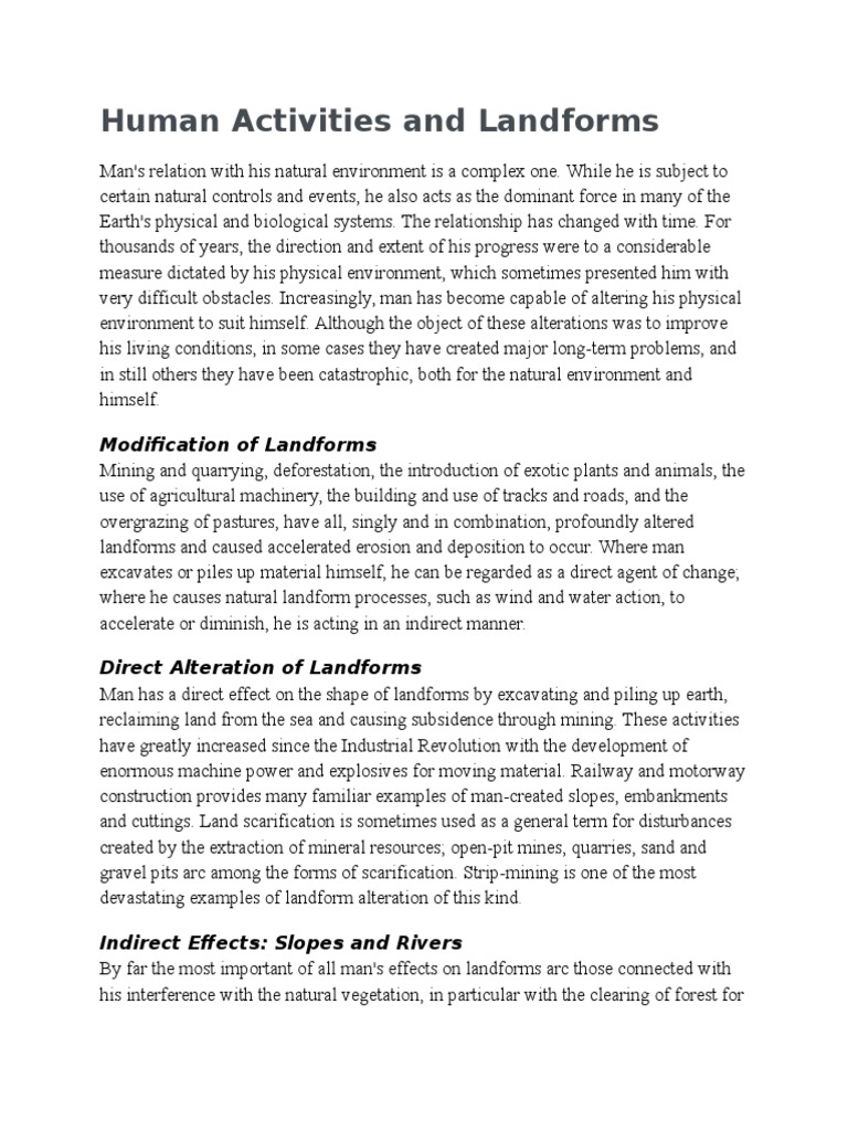 Human Activities Shape Landforms and Atmosphere | PDF | Erosion ...
