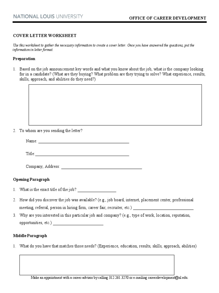 Cover Letter Worksheet - Web | PDF