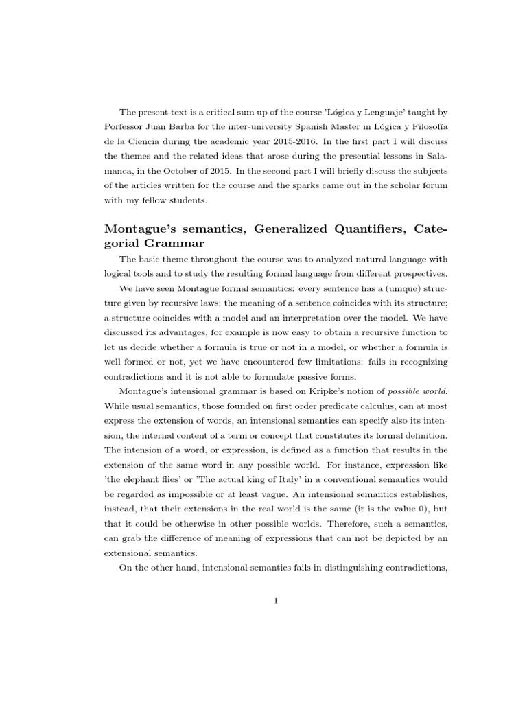 Montague s Semantics Generalized Quantifiers Cate Gorial Grammar 