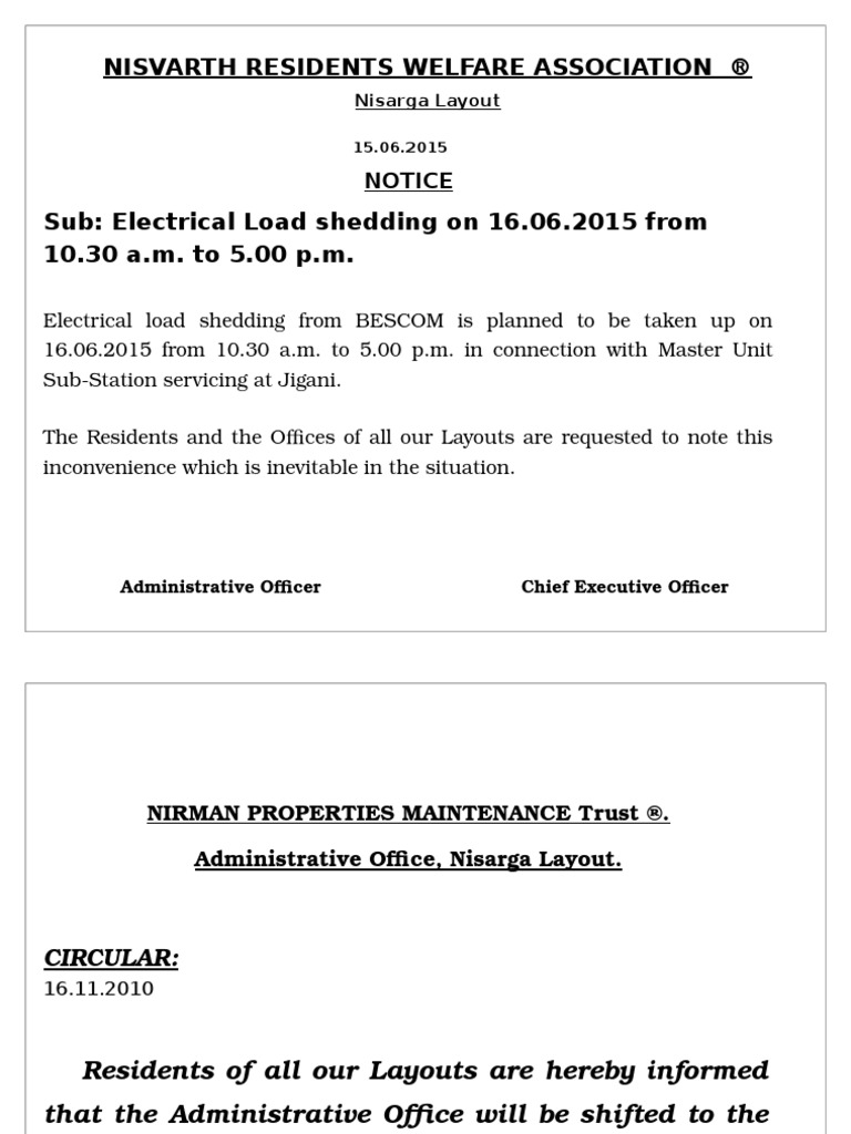 Nisvarth Residents Welfare Association ®: Notice | PDF | Business ...