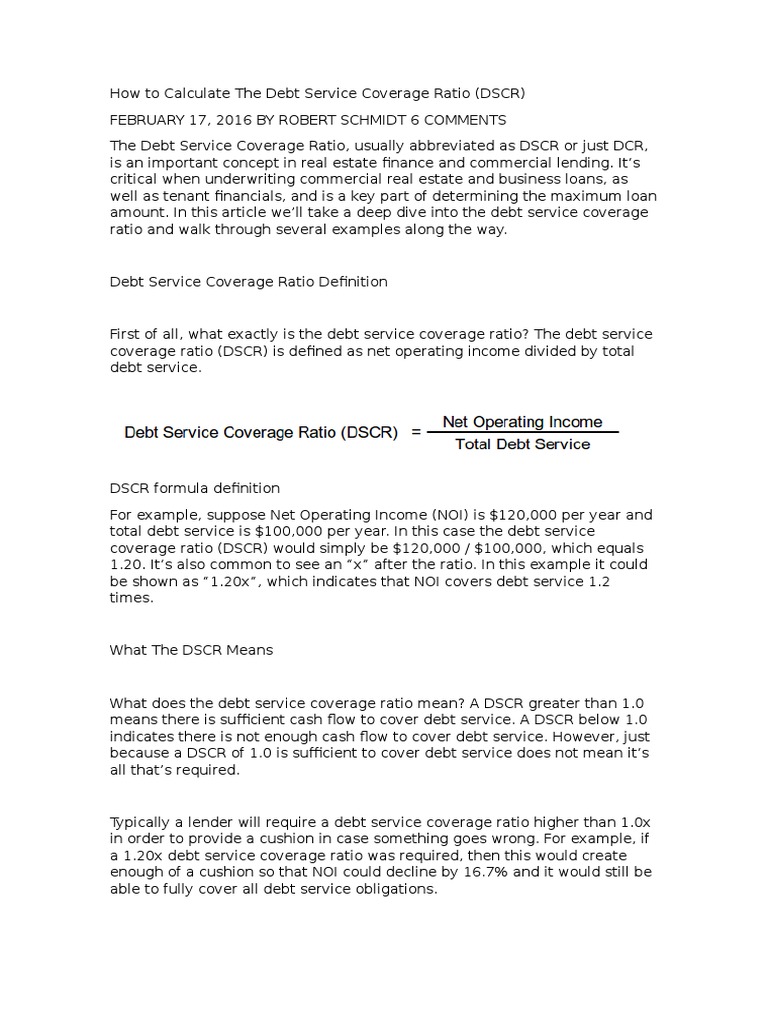 How To Calculate The Debt Service Coverage Ratio | PDF | Debt | Loans