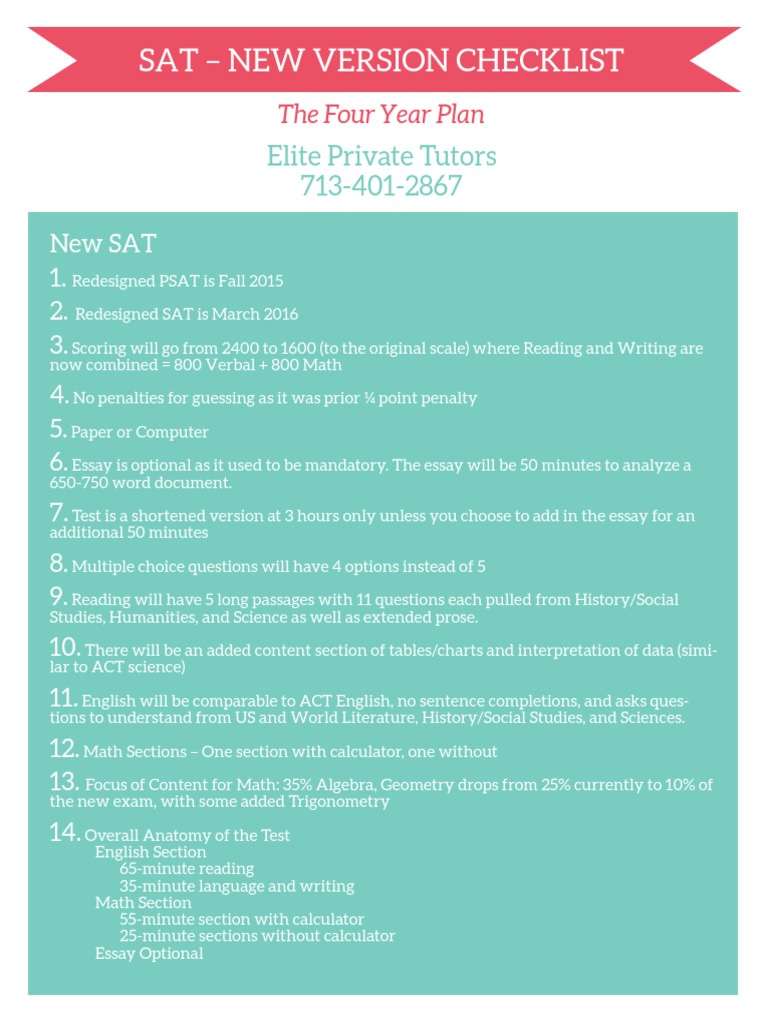 Sat - New Version Checklist: Elite Private Tutors 713-401-2867 | PDF