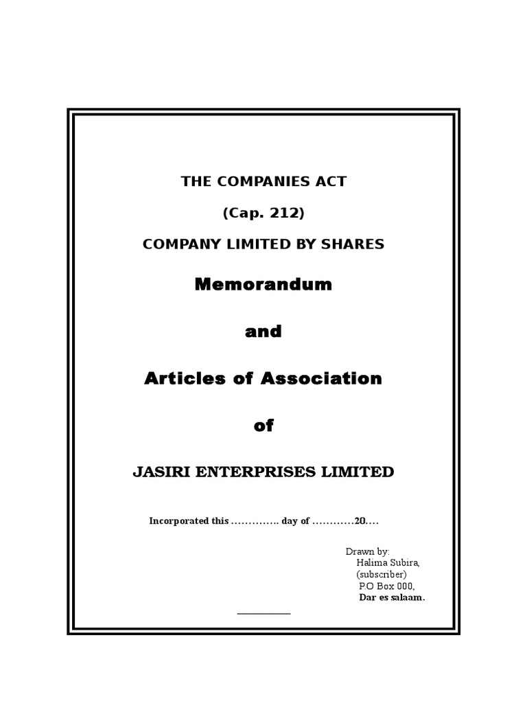 Memorandum and Articles of Association (Sample) (1) - 4 | PDF