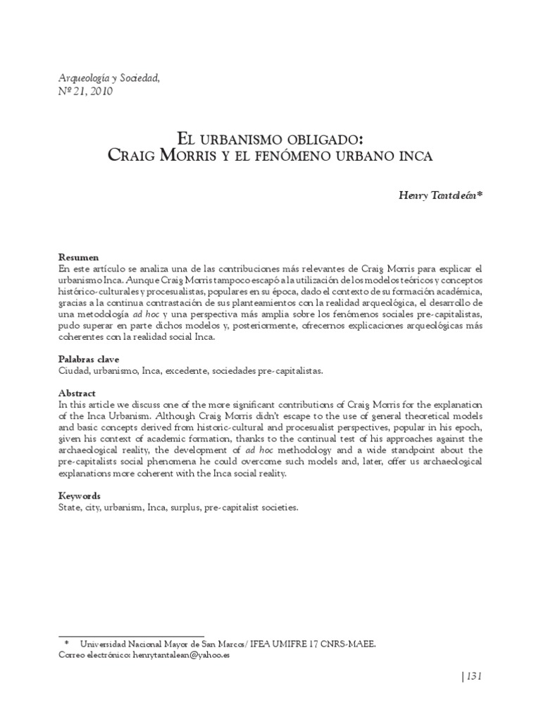 Craig Morris y El Fenomeno Urbano Inca | PDF | Imperio Inca | Arqueología