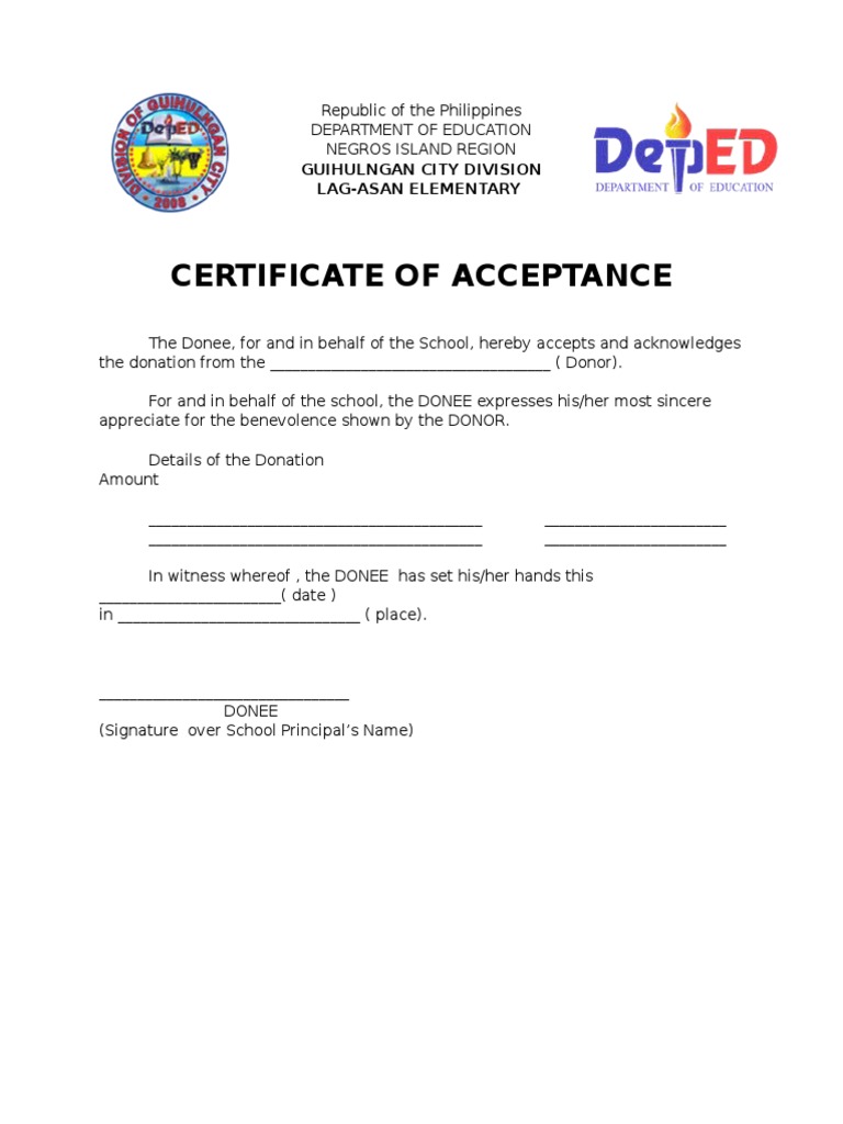 School Donation Acceptance Form | PDF