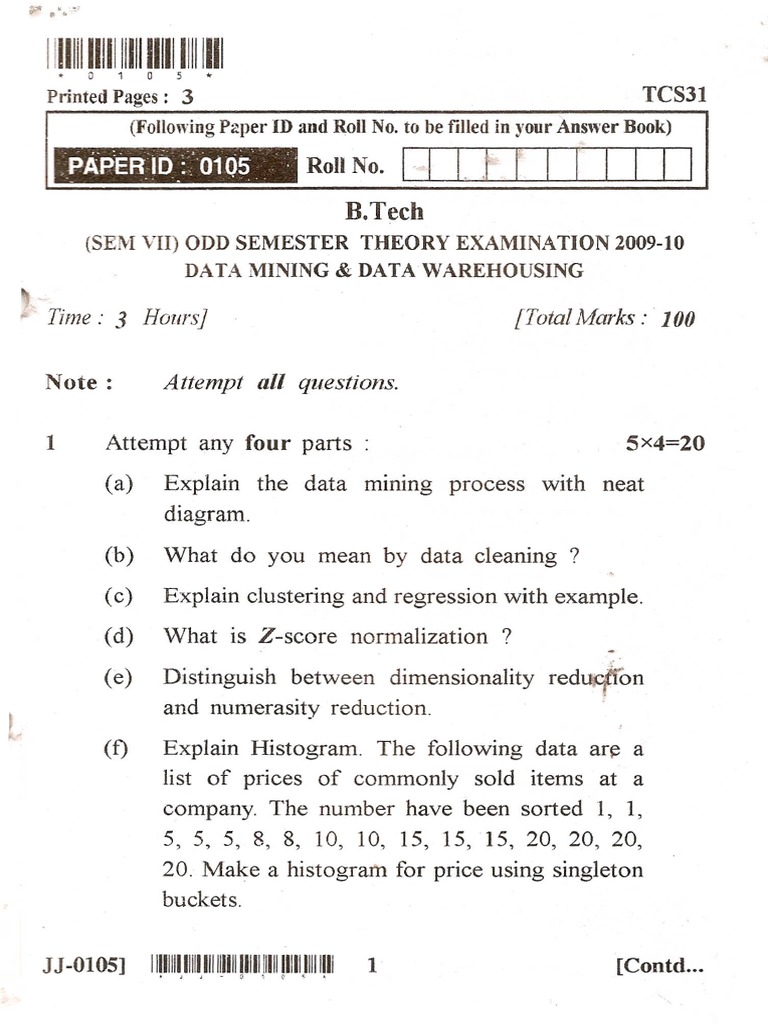 Data Mining & Warehousing Exam Paper | PDF | Data Warehouse | Applied ...