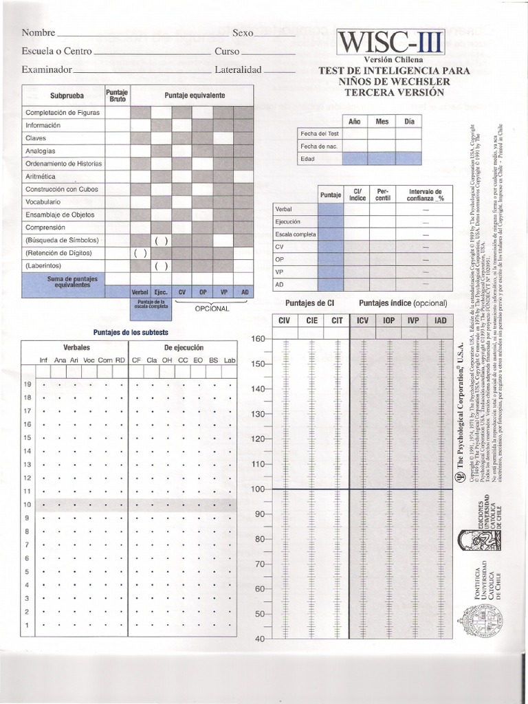 Protocolo WISC III V CH PDF | PDF