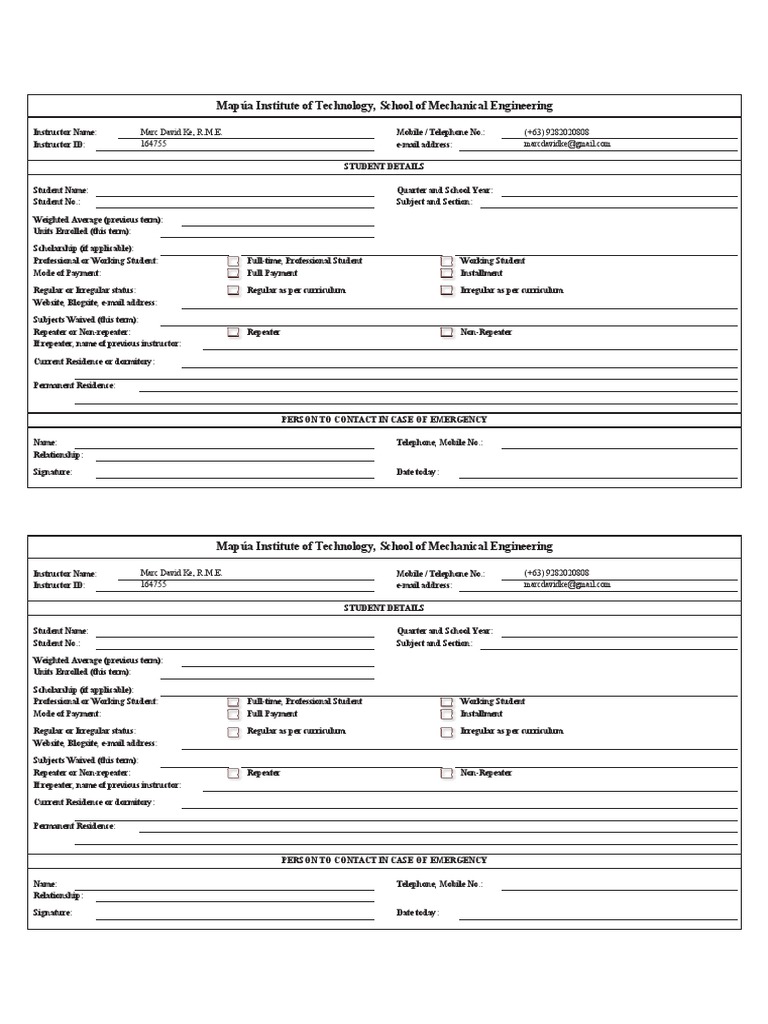 001 Student Detail Form | PDF